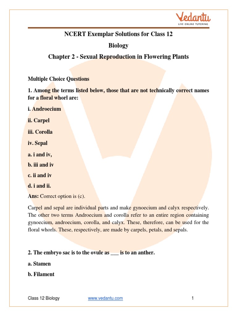 NCERT Exemplar For Class 12 Biology Chapter 2 | PDF | Flowers ...