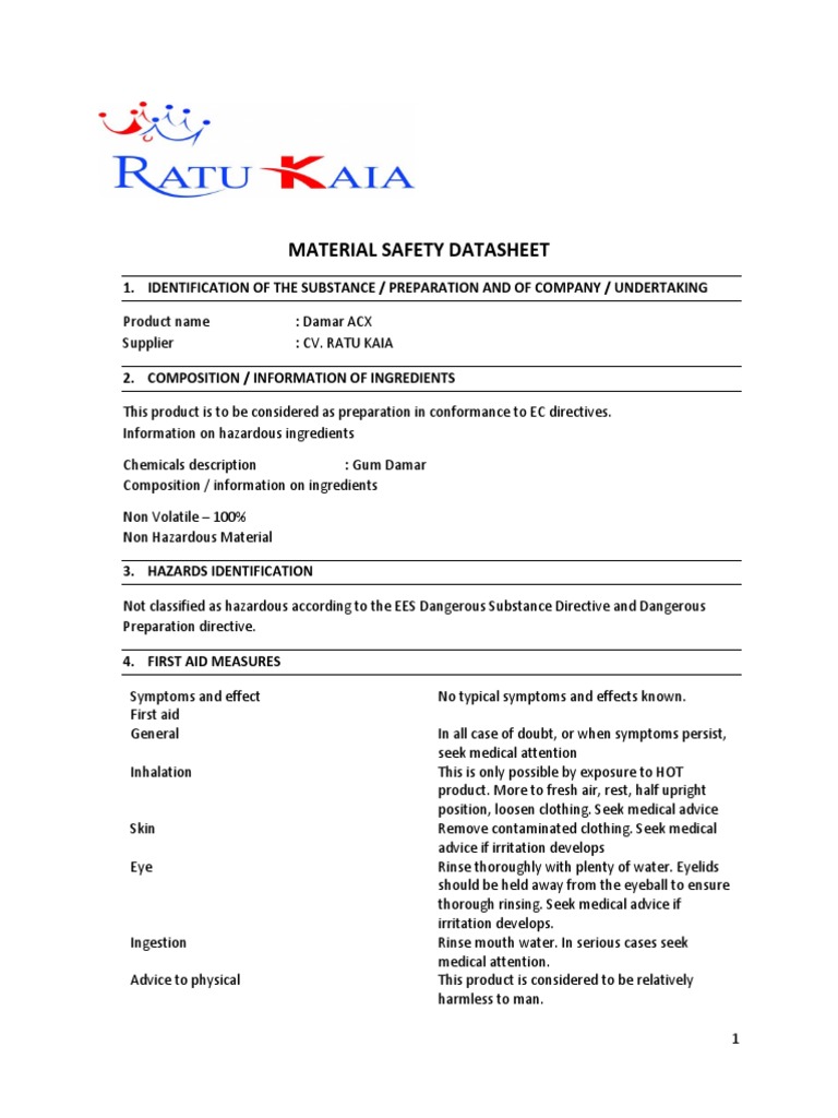 DANAR Material Safety Datasheet | PDF | Clothing | Water