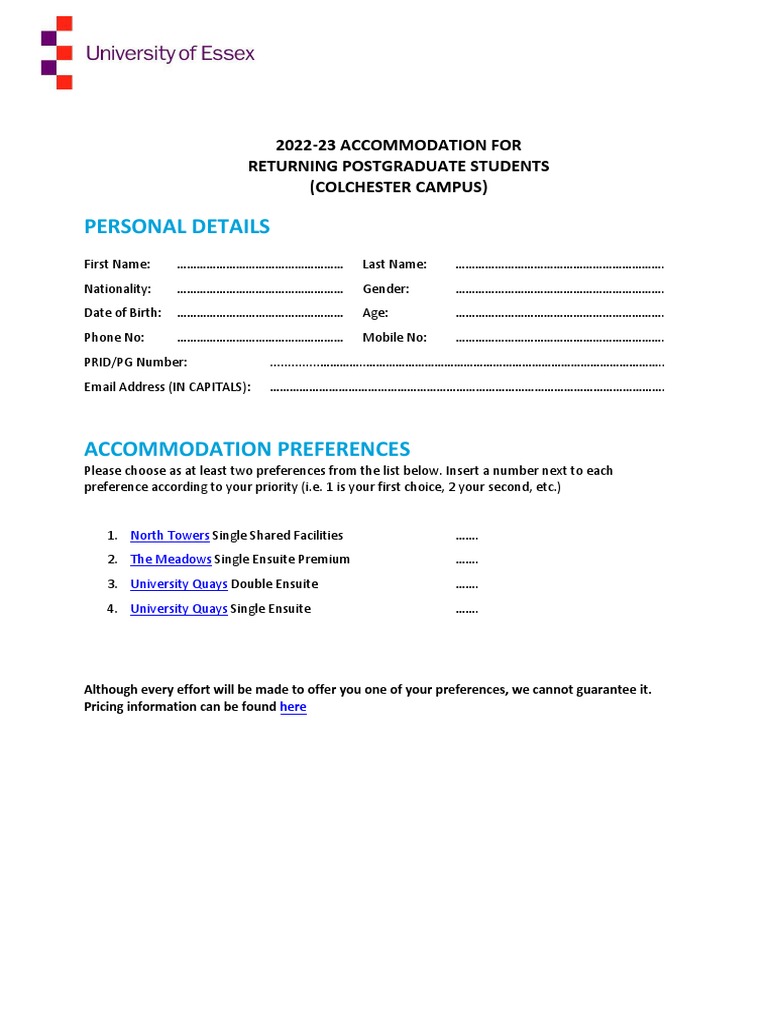 Personal Details: 2022-23 Accommodation For Returning Postgraduate ...