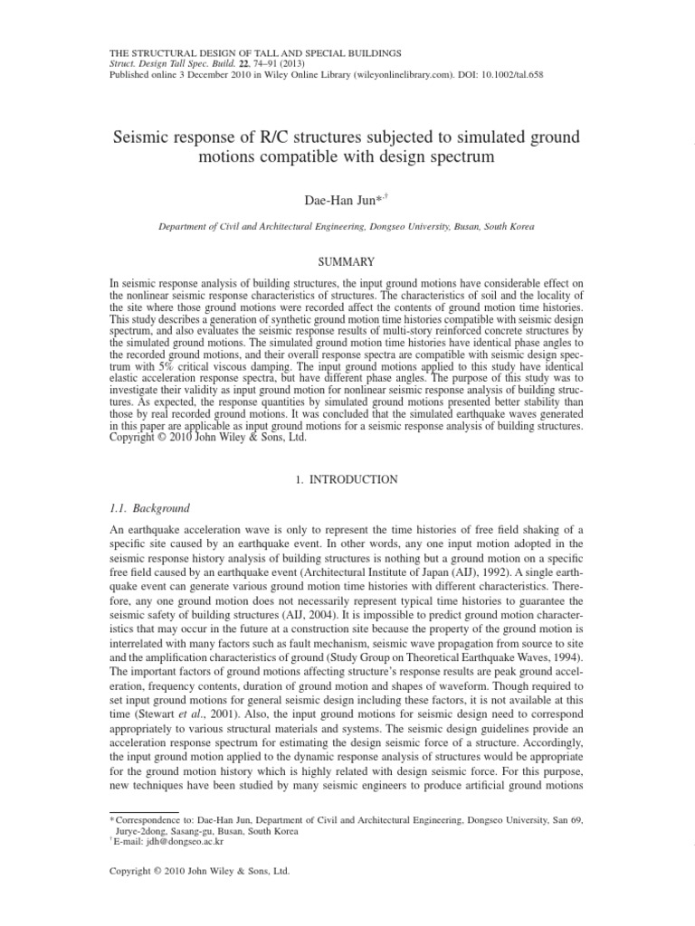 Seismic Response of RC Structures Subjected To Simulated Ground | PDF ...
