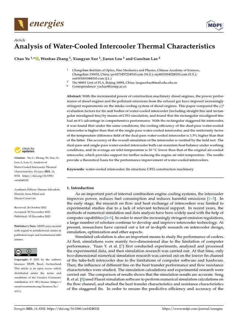 Energies: Analysis of Water-Cooled Intercooler Thermal Characteristics | PDF | Heat Transfer ...