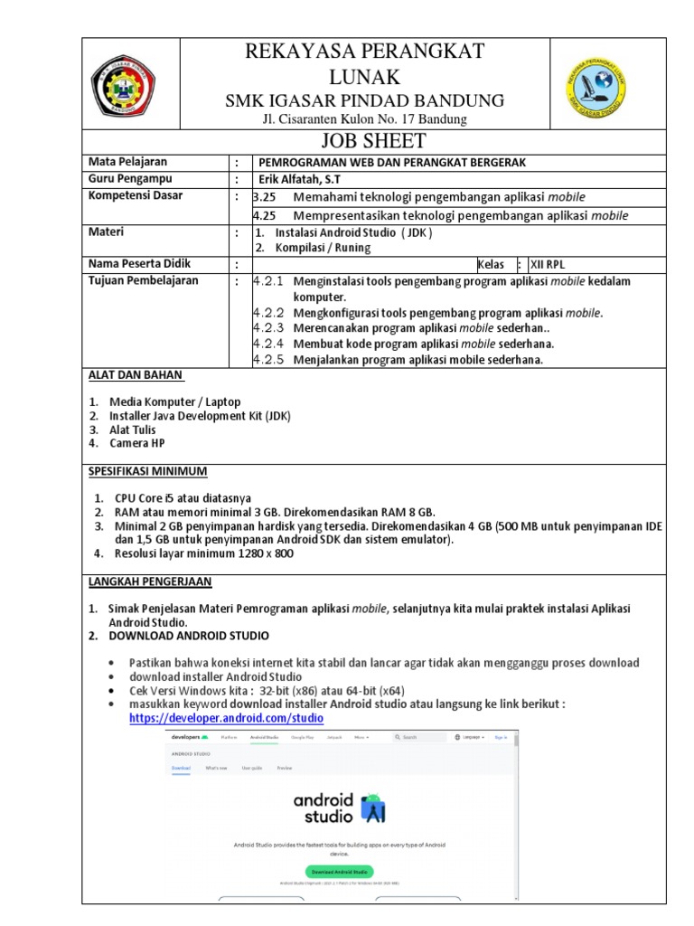 Jobsheet Instal Android Studio | PDF