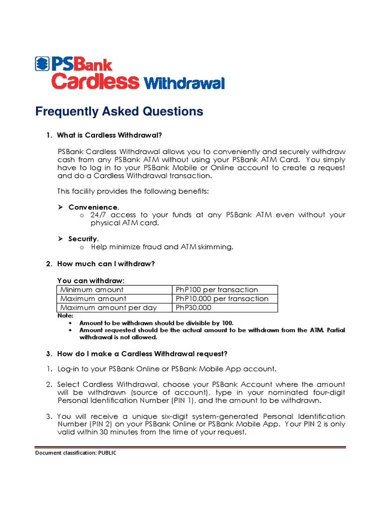 Frequently Asked Questions: 1. What Is Cardless Withdrawal? | PDF ...