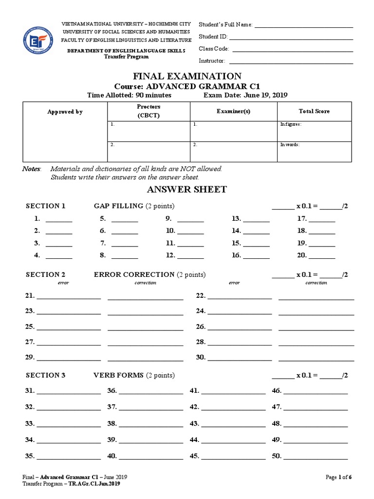 Advanced Grammar C1 Exam 2019 | PDF | Canning | Foods