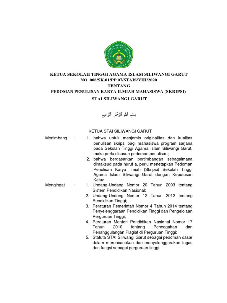 Pedoman Skripsi STAI Siliwangi Garut | PDF | Karier & Perkembangan | Bisnis