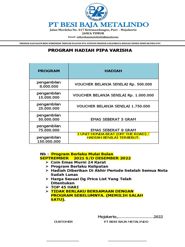 Program Hadiah Pipa Varisha 2022 | PDF