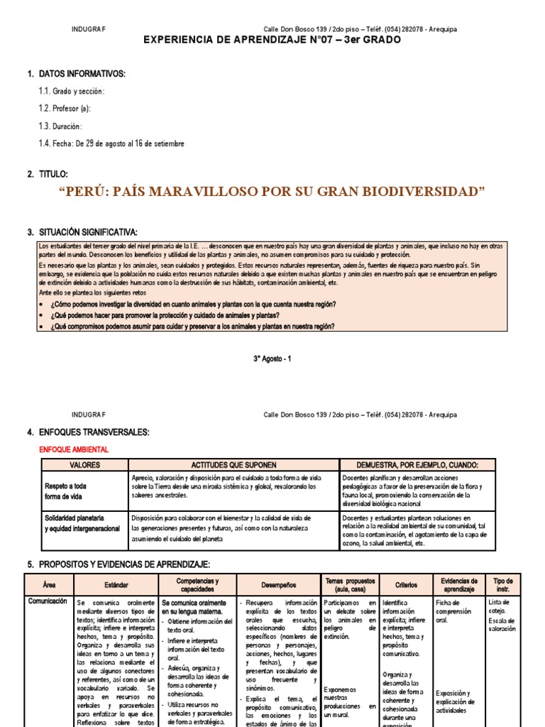 3° Grado - Experiencia de Aprendizaje N°07 | PDF | Números | Multiplicación