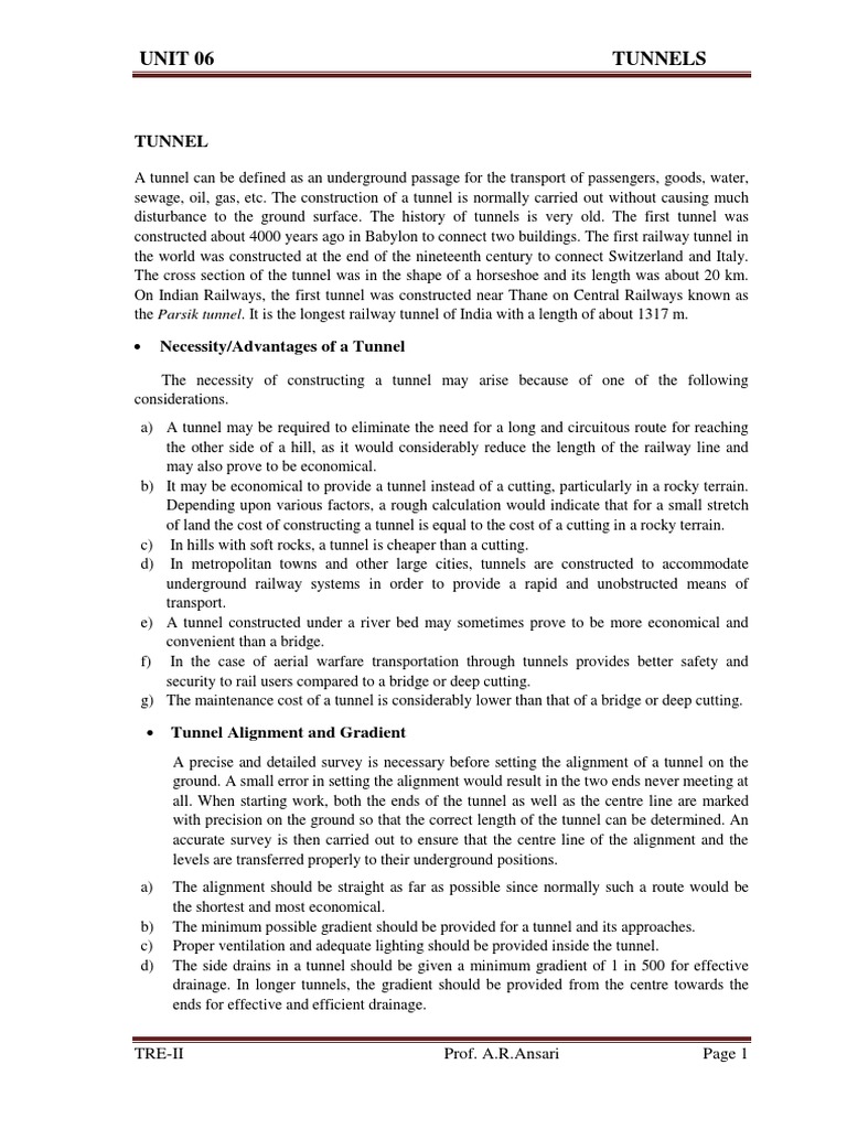 Unit 06 PDF | PDF | Tunnel | Surveying