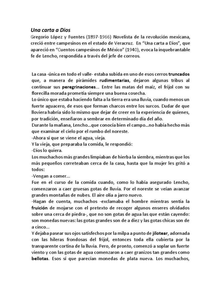 Fe y esperanza en "Una carta a Dios" | PDF | Correo | Lluvia