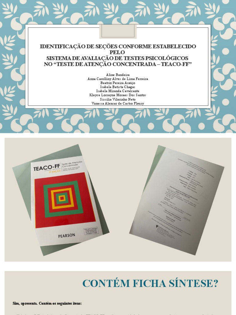 Identificação de Seções No Teste TEACO-FF | PDF | Psicologia | Tempo