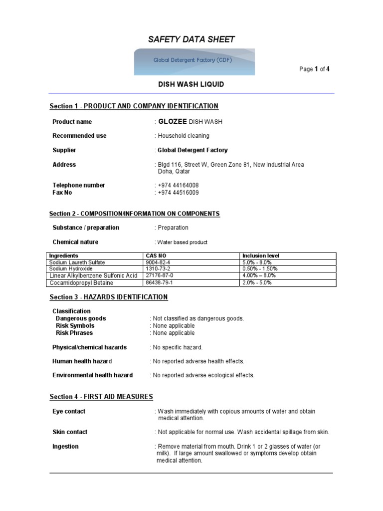 Glozee Dish Wash Lemon - 2019 | PDF | Dangerous Goods | Working Conditions