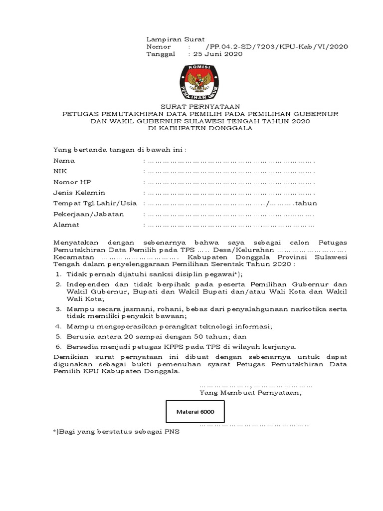 Format Surat Pernyataan PPDP DLL | PDF