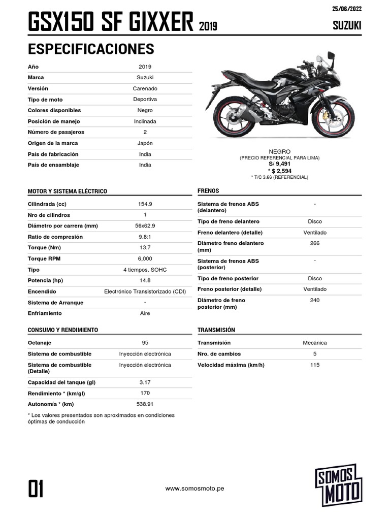 Suzuki GSX150 SF 2019: Especificaciones y Precio | PDF | Inyección de combustible | Vehículos de ...