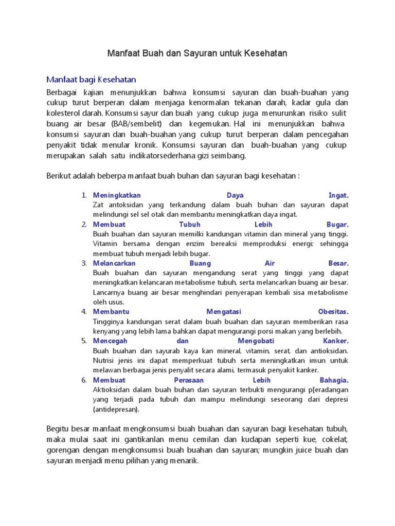 Manfaat Buah Dan Sayur | PDF