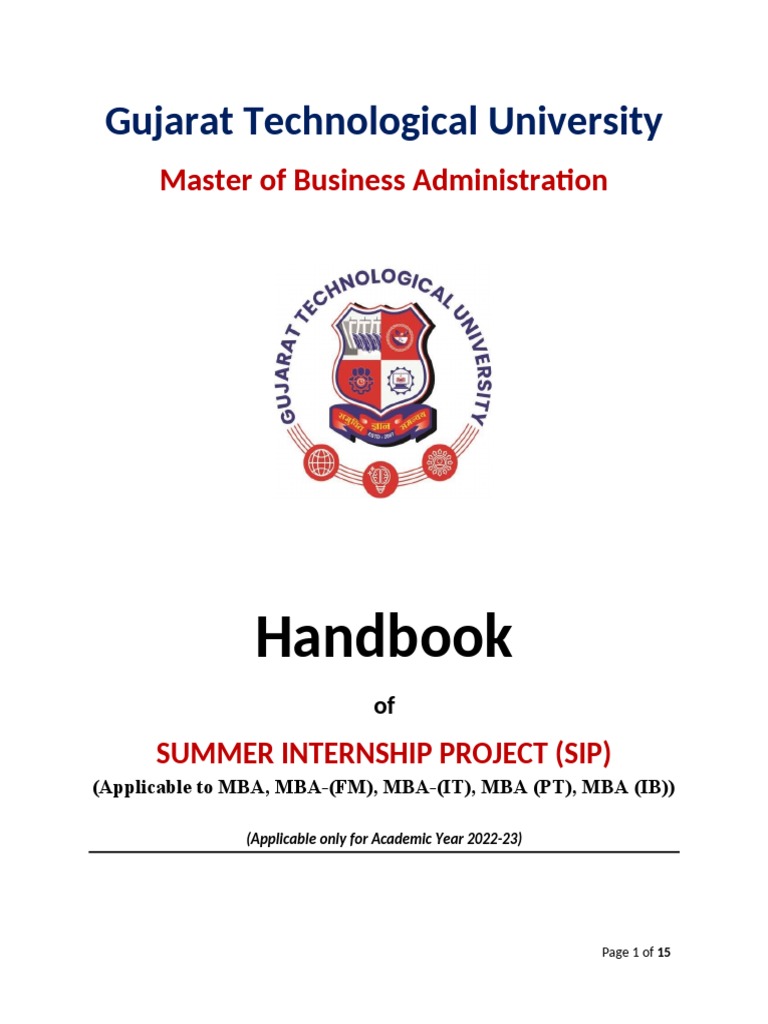GTU SIP Gidelines - 4539200 | PDF | Master Of Business Administration | Thesis