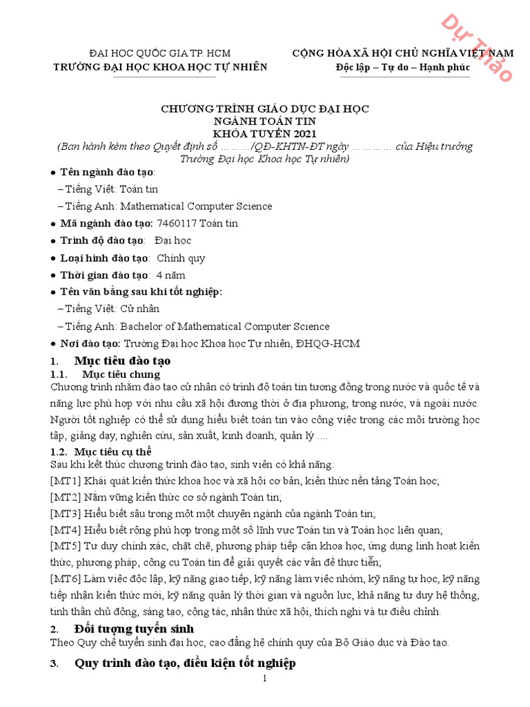 CTDT Toan - Tin K2021 (Dự Thảo) | PDF