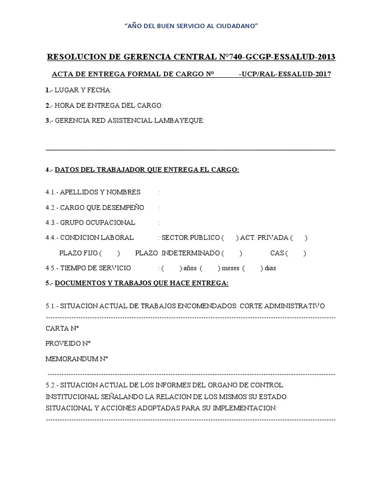 Acta de Entrega de Cargo Laboral | PDF
