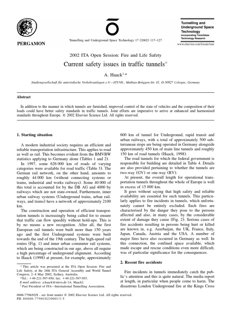 Current Safety Issues in Traffic Tunnels | PDF | Rail Transport | Tunnel