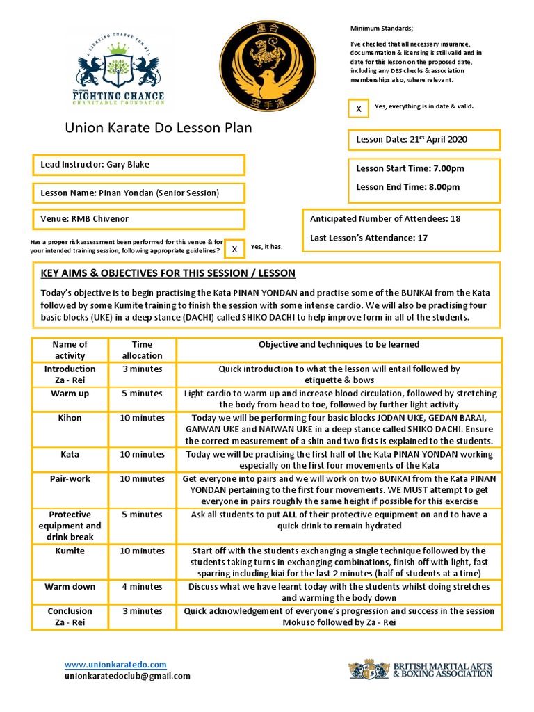 G-Blake-lesson-Plan-pdf | PDF | Karate | Combat Sports