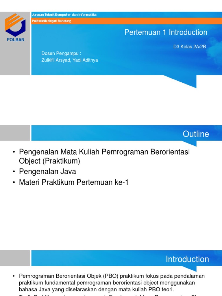 Pertemuan 1. Introduction ZA YA | PDF | Java (Programming Language) | Object (Computer Science)