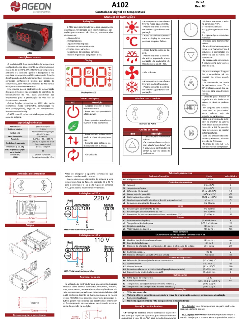 Manual A102 | PDF | Temperatura | Relé