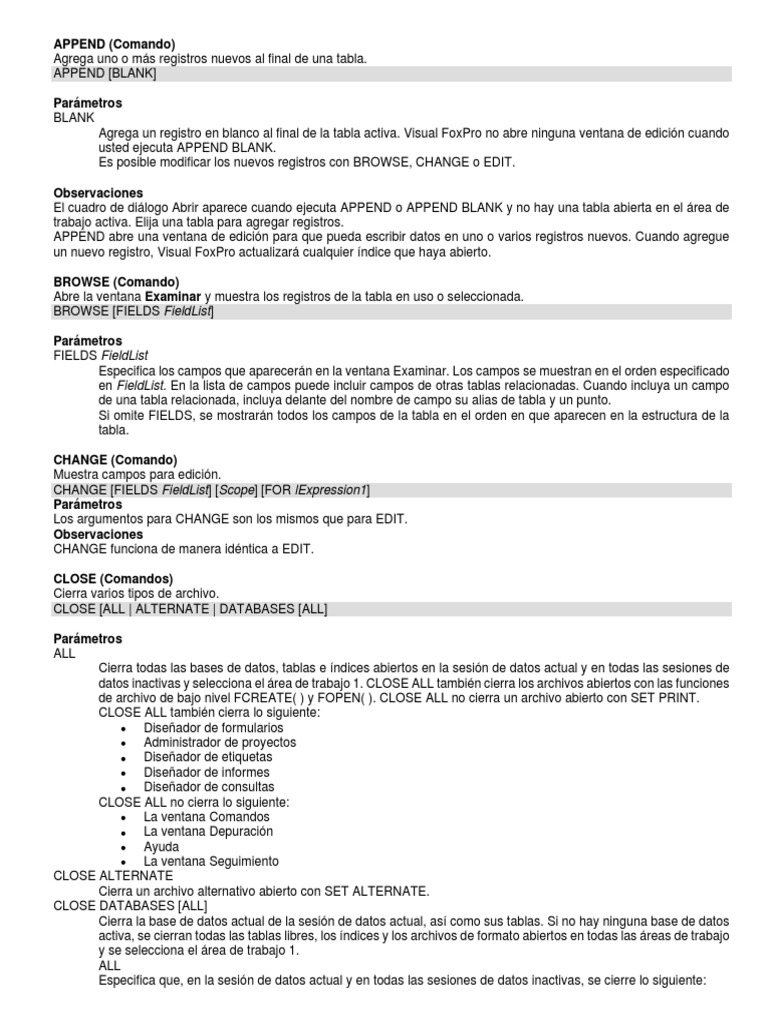 Guia de Comandos de Visual FoxPro | PDF | Puntero (Programación de ...