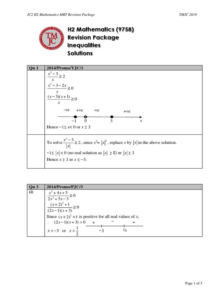 H2 MBT Revision Package Inequalities Solutions | PDF | Inequality ...