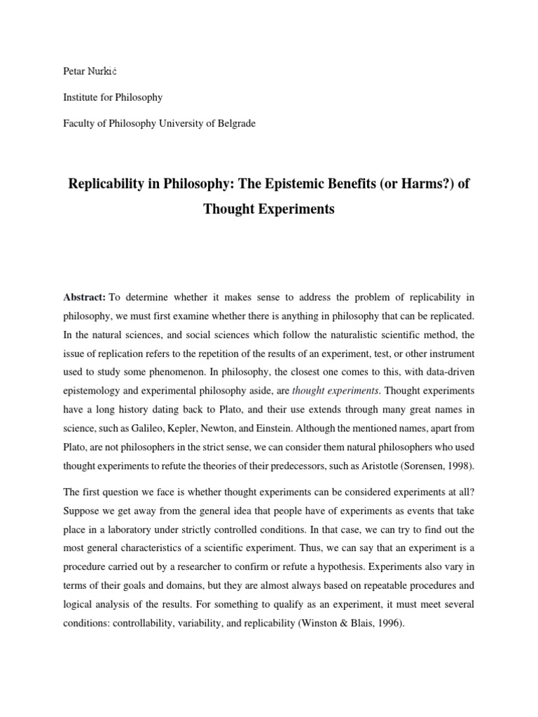 Replicability of Thought Experiments in Philosophy | PDF | Experiment ...