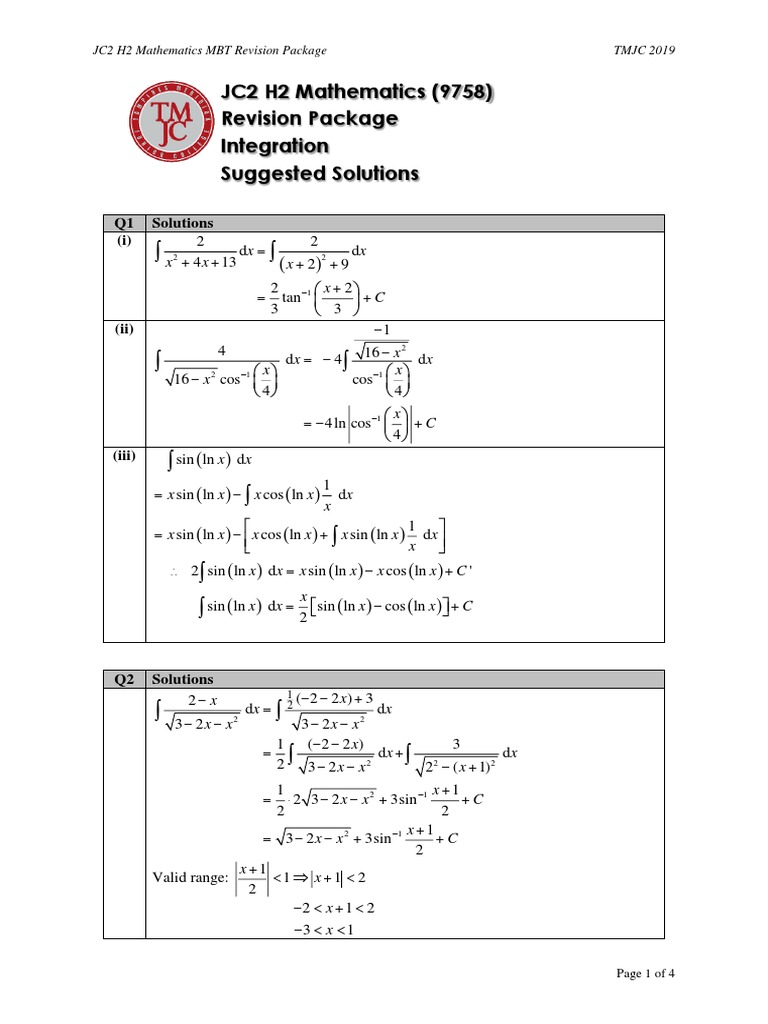 H2 - MBT - Revision Package - Integration - Solutions | PDF