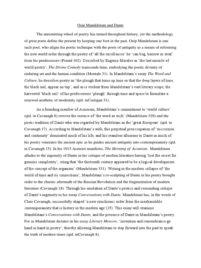 Mandelstam's Poetic Dialogue with Dante | PDF | Divine Comedy | Poetry