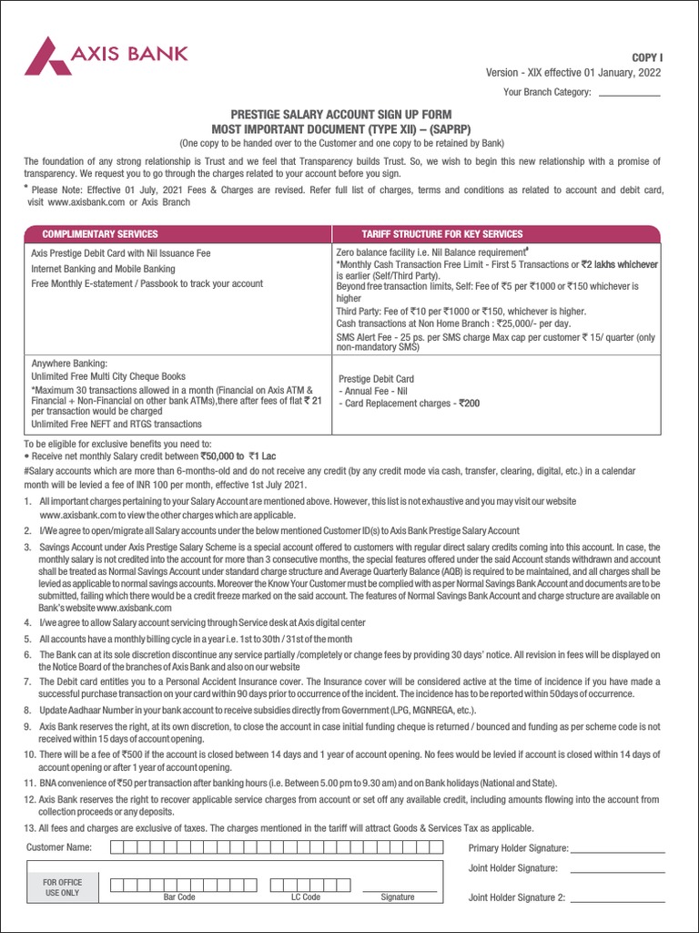 Prestige Salary Account Sign Up Form Most Important Document (Type Xii ...