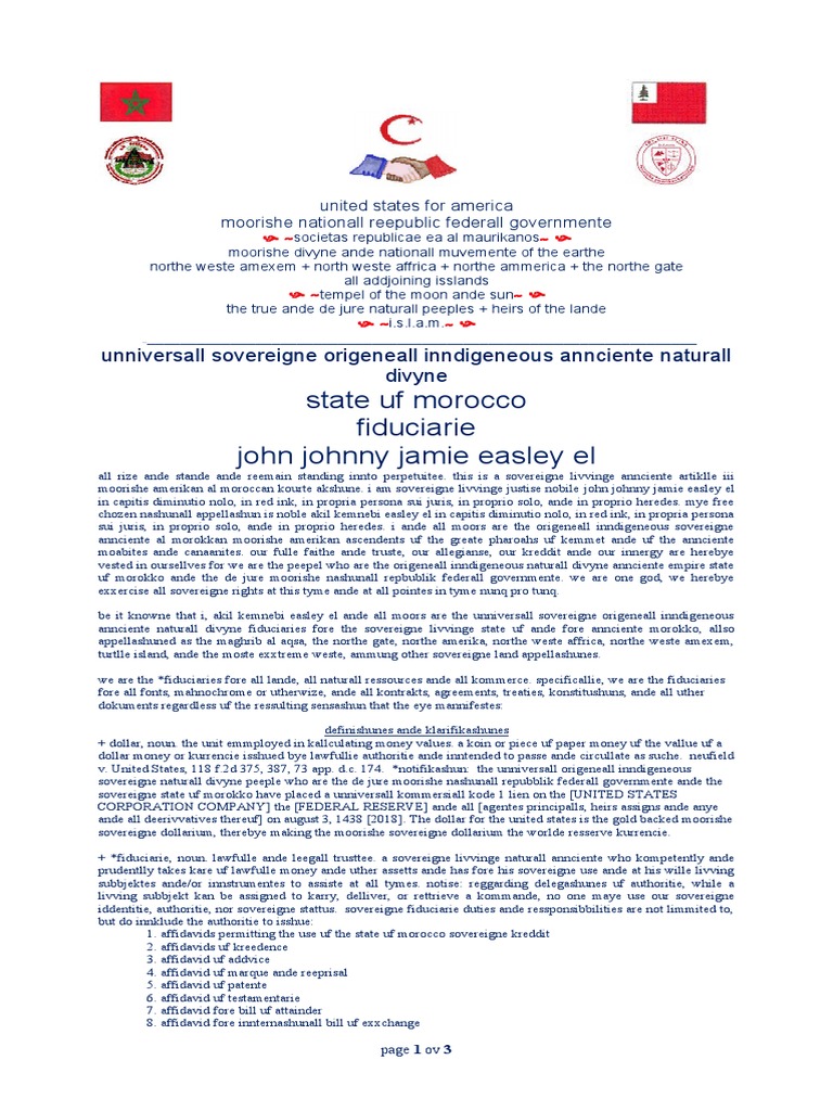 State Uf Morocco Fiduciarie John Johnny Jamie Easley El | PDF | Common ...