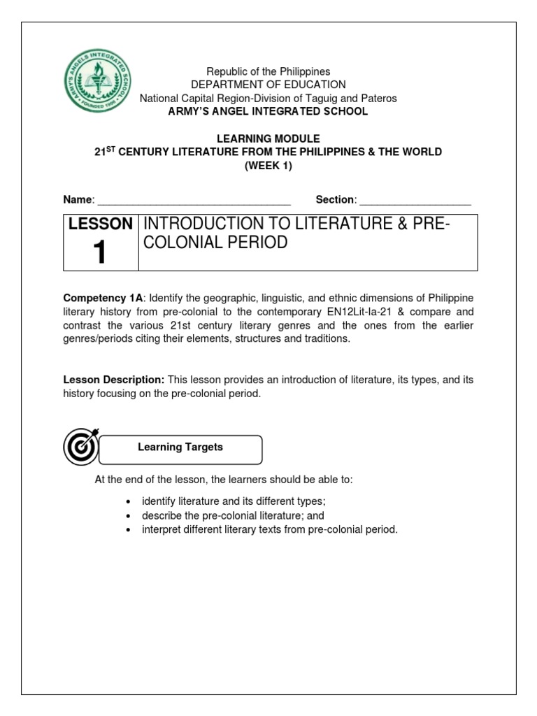 Lesson: Introduction To Literature & Pre-Colonial Period | PDF | Poetry ...