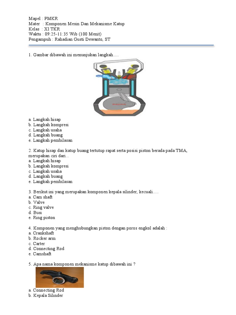 Soal Mesin Dan Mekanisme Katup | PDF
