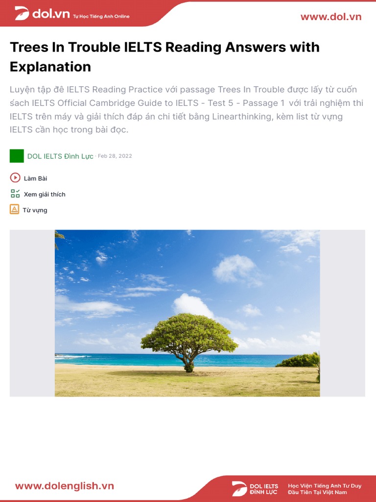 Trees in Trouble IELTS Reading Answers With Explanation: Dol Ielts Đình L C | Download Free PDF ...