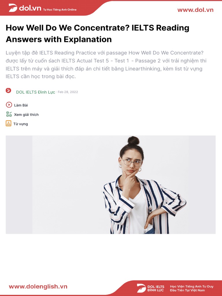 How Well Do We Concentrate? IELTS Reading Answers With Explanation | PDF | Behavioural Sciences ...