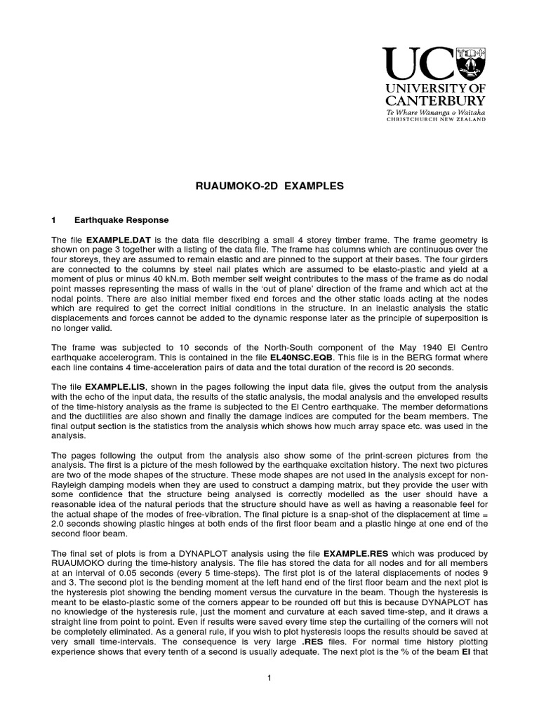 Ruaumoko-2D Examples: 1 Earthquake Response | PDF | Computer Program ...