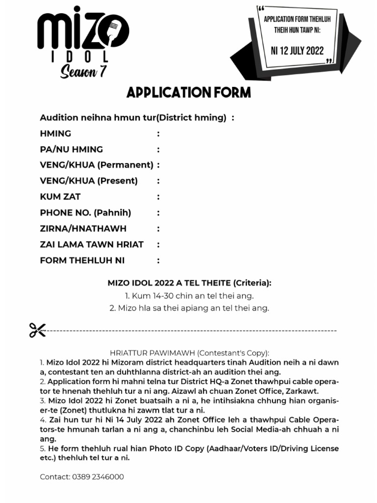 Mizo Idol Application Form | PDF