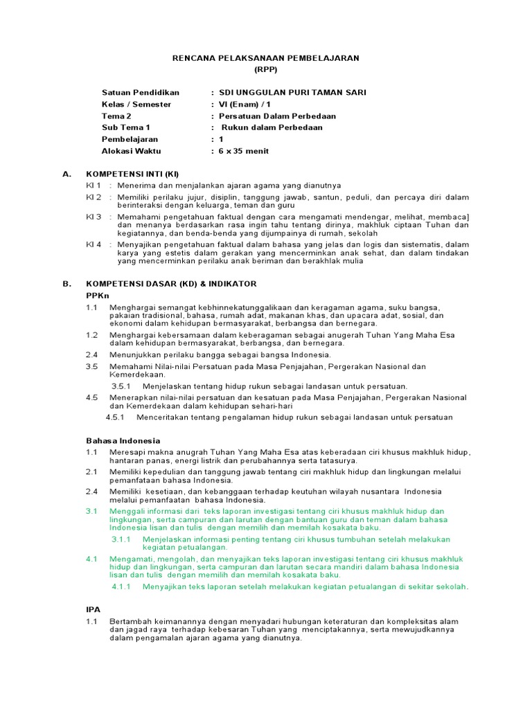 RPP Adiwiyata 2018 | PDF