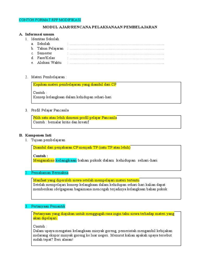Contoh Format RPP Kurikulum Merdeka | PDF