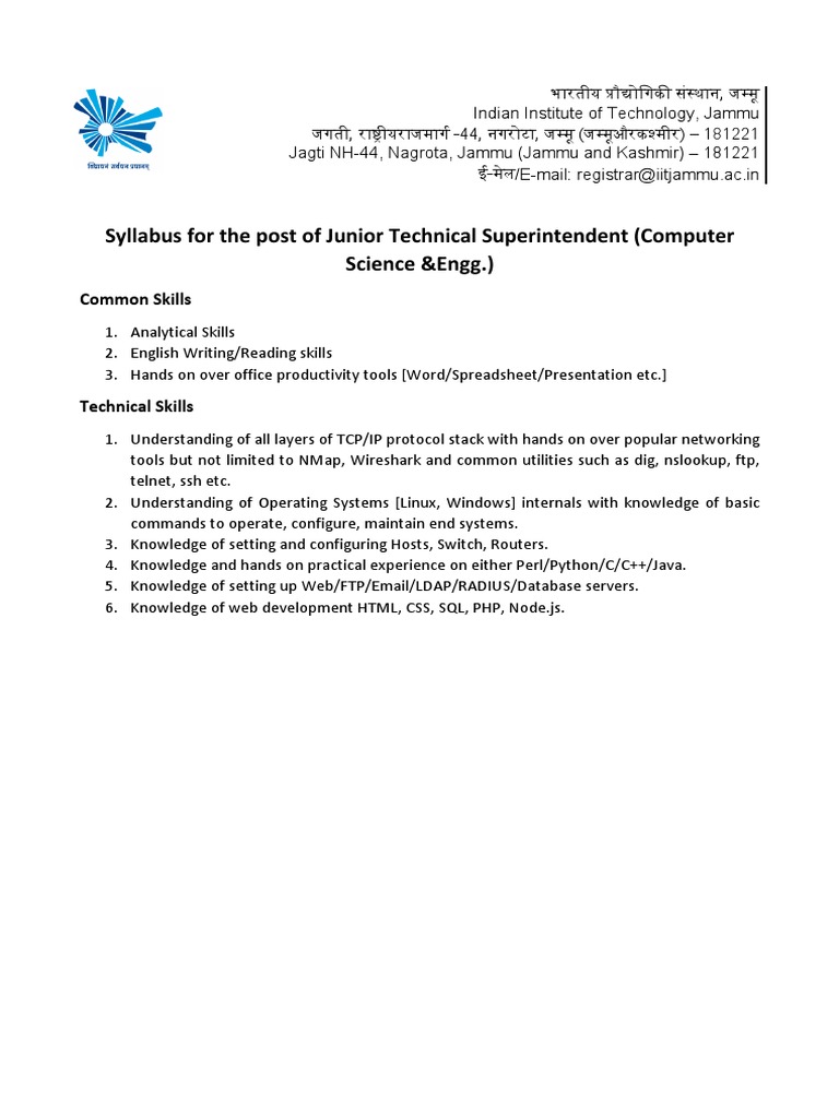 Syllabus - Junior Technical Superintendent - Computer Science and Engg ...