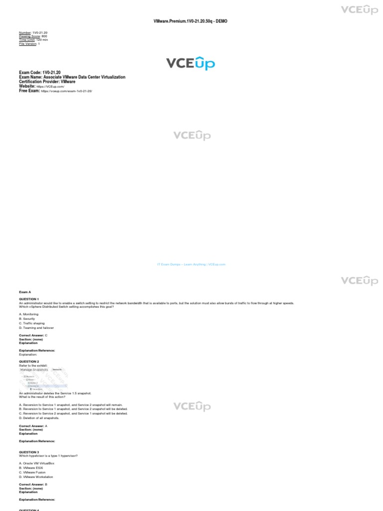 Vmware - Premium.1V0-21.20.50Q - Demo: Number: 1V0-21.20 Passing Score ...