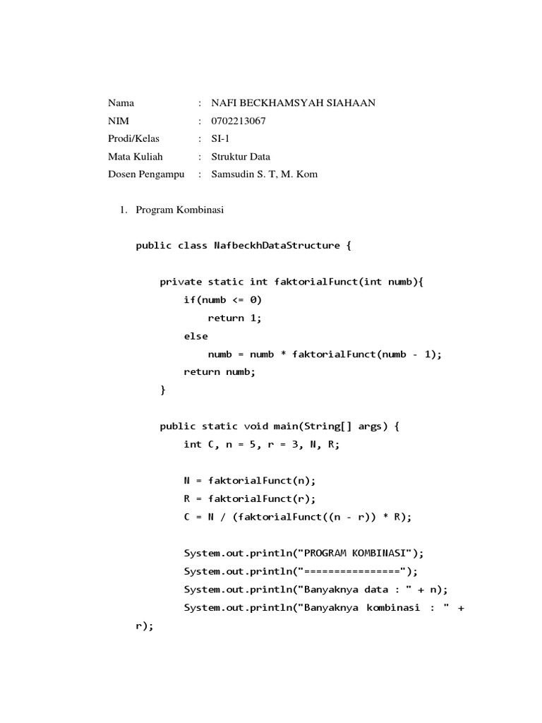 Java Programs for Combinatorial Calculations | PDF | Computers