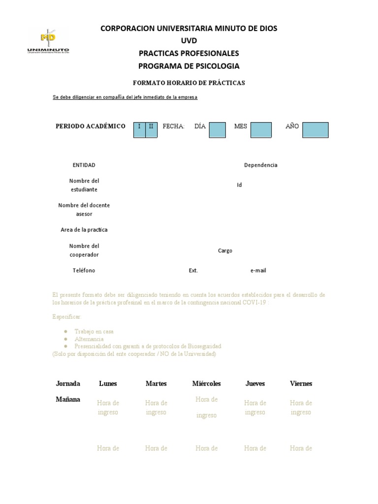 Formato Horario de Practica | PDF