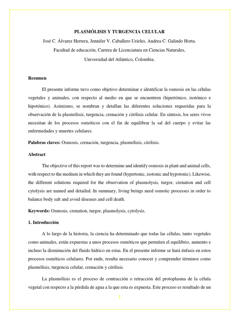 Plasmólisis y Turgencia Celular | PDF | Ósmosis | Agua