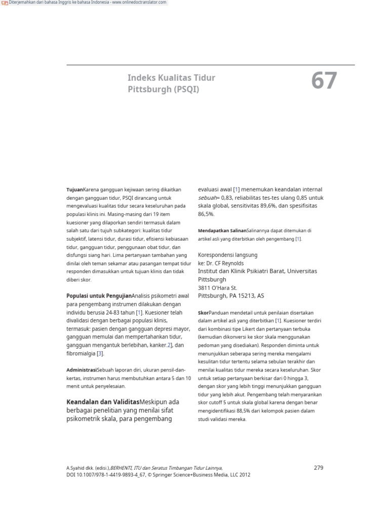 Pittsburgh Sleep Quality Index (PSQI) .En - Id | PDF