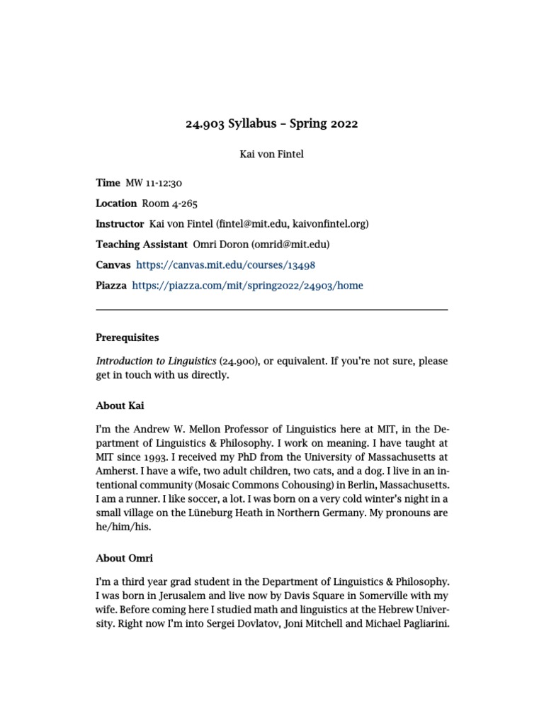 24.903 Syllabus - Spring 2022 | PDF | Cognition | Cognitive Science