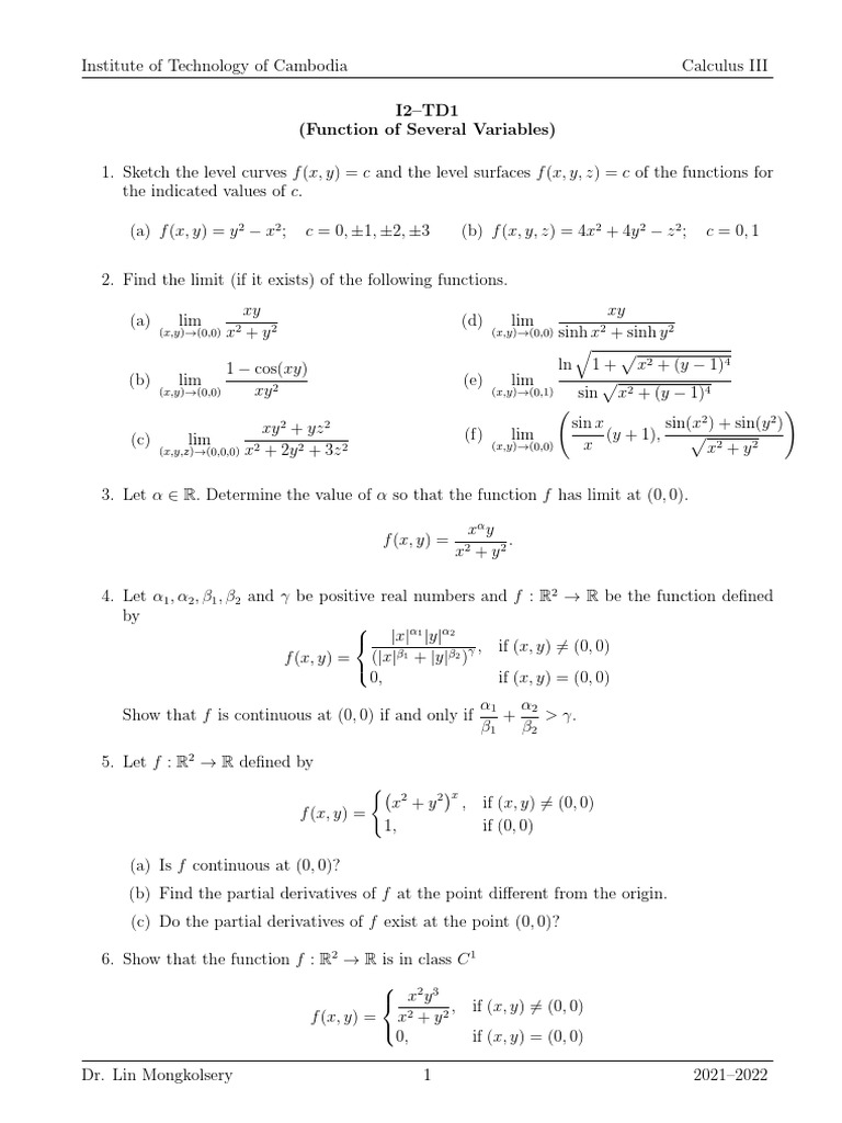 Cal3 TD1 (2021 22) | PDF | Derivative | Mathematical Analysis