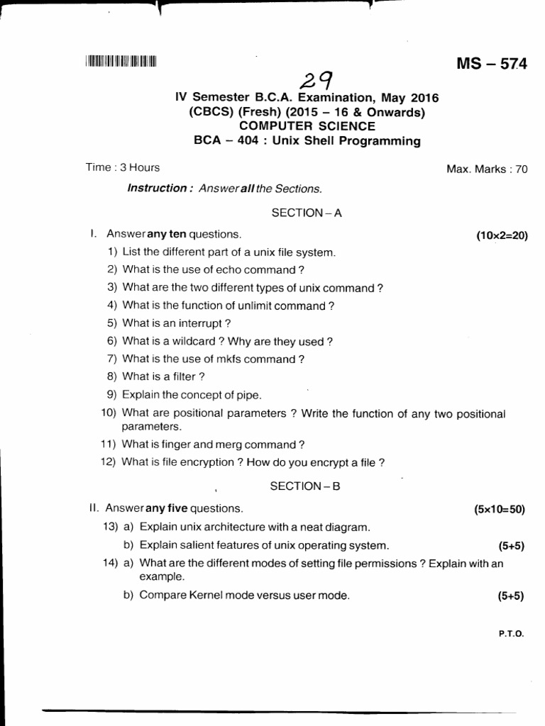 Bca 4TH Sem Unix Question Paper | PDF Bca 4TH Sem Unix Question Paper | PDF