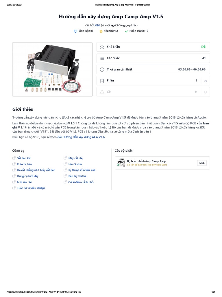 Hướng dẫn xây dựng Amp Camp Amp V1.5 - DiyAudio Guides | PDF